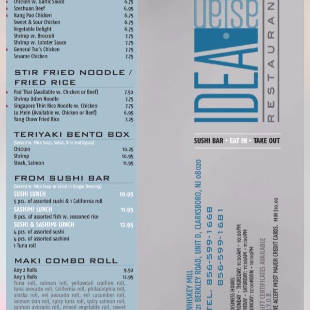 Menu at Idea Asian Restaurant, Clarksboro
