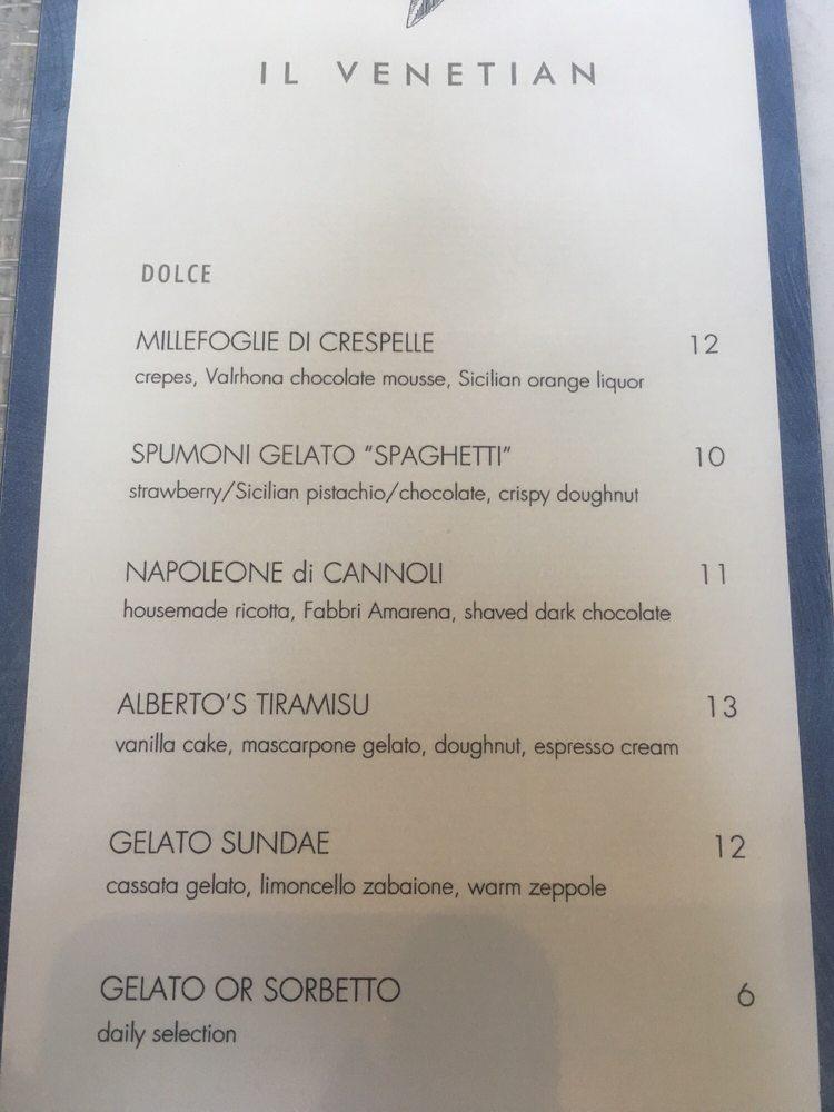 Menu at Il Venetian restaurant, Cleveland, 100 St Clair Ave NE