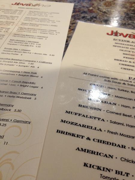 Menu at JavaVino pub & bar, La Crosse