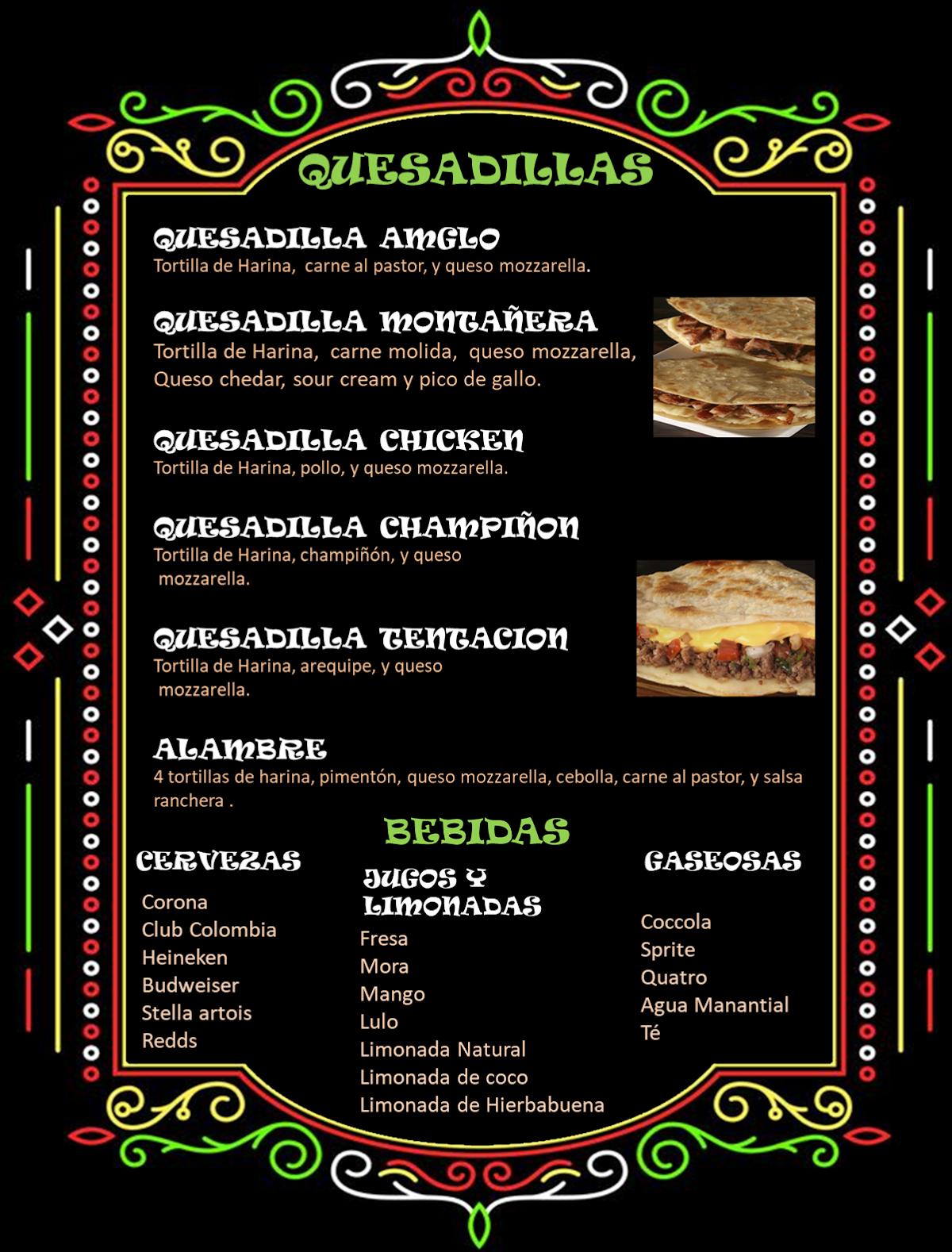 Menu at Juárez mexicana food restaurant, Bogotá