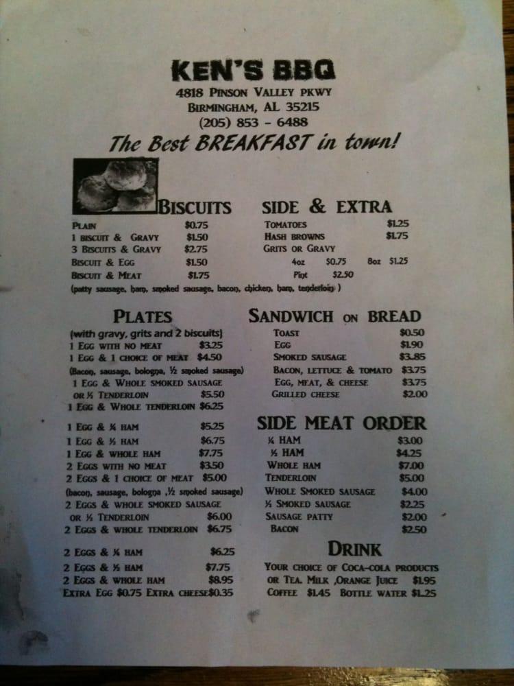 Menu at Ken's Hickory Pit Barbecue, Birmingham, Pinson Valley Pkwy