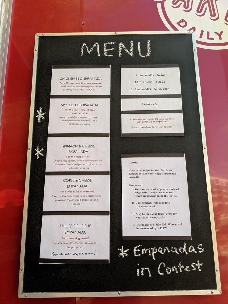 Menu at Morfa Empanadas, USA