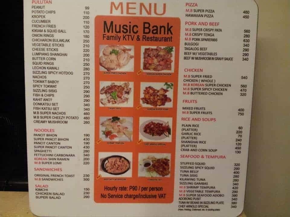 Menu at Music Bank pub & bar, Pasay