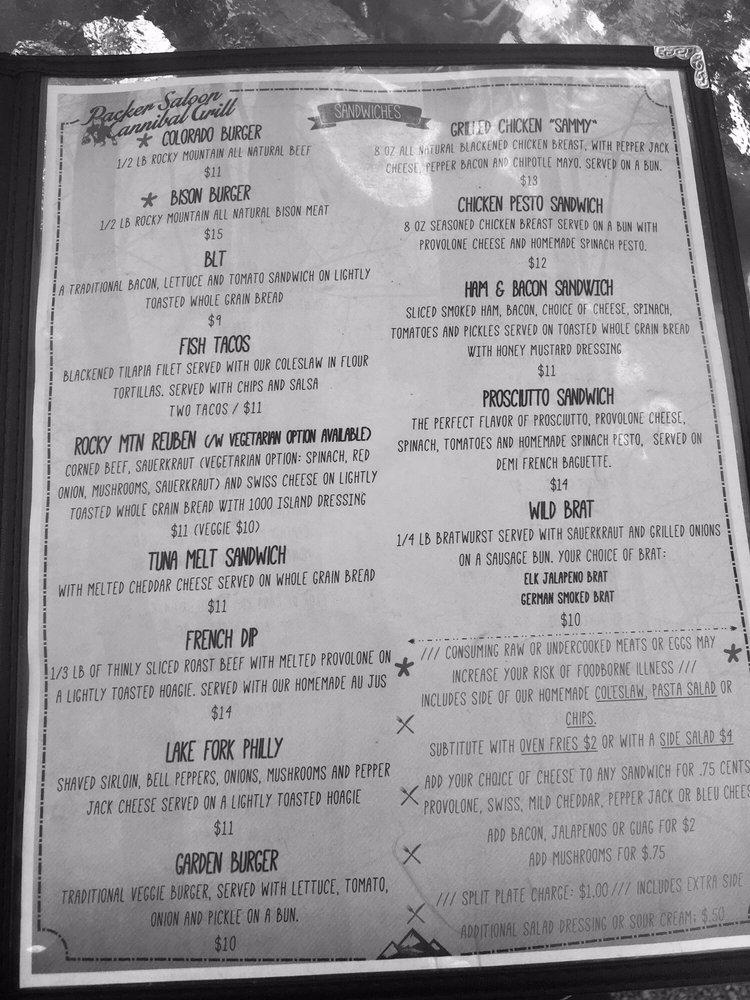 Menu at Packer Saloon & Cannibal Grill steakhouse, Lake City