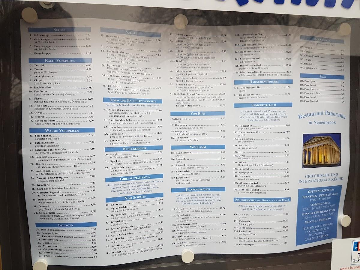 Menu at Panorama restaurant, Neuenbrook