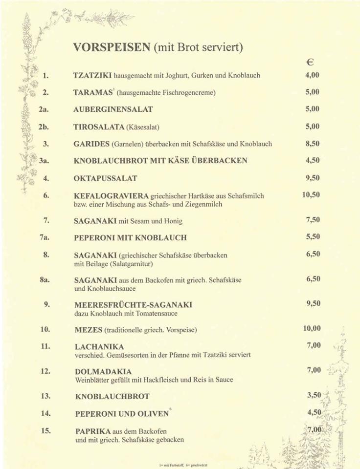 Menu at Restaurant Stephanie, Nuremberg
