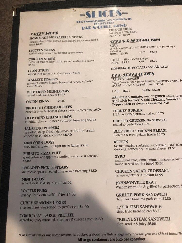 Menu at Slices Bar & Grill, Madison
