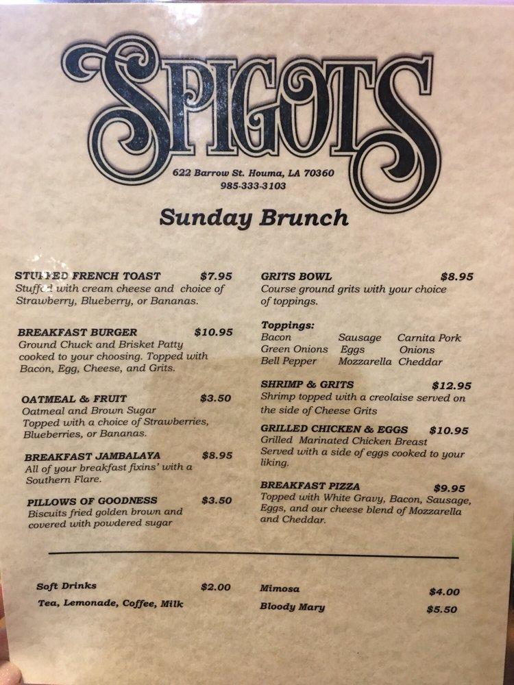 Menu at Spigots Brew Pub, Houma