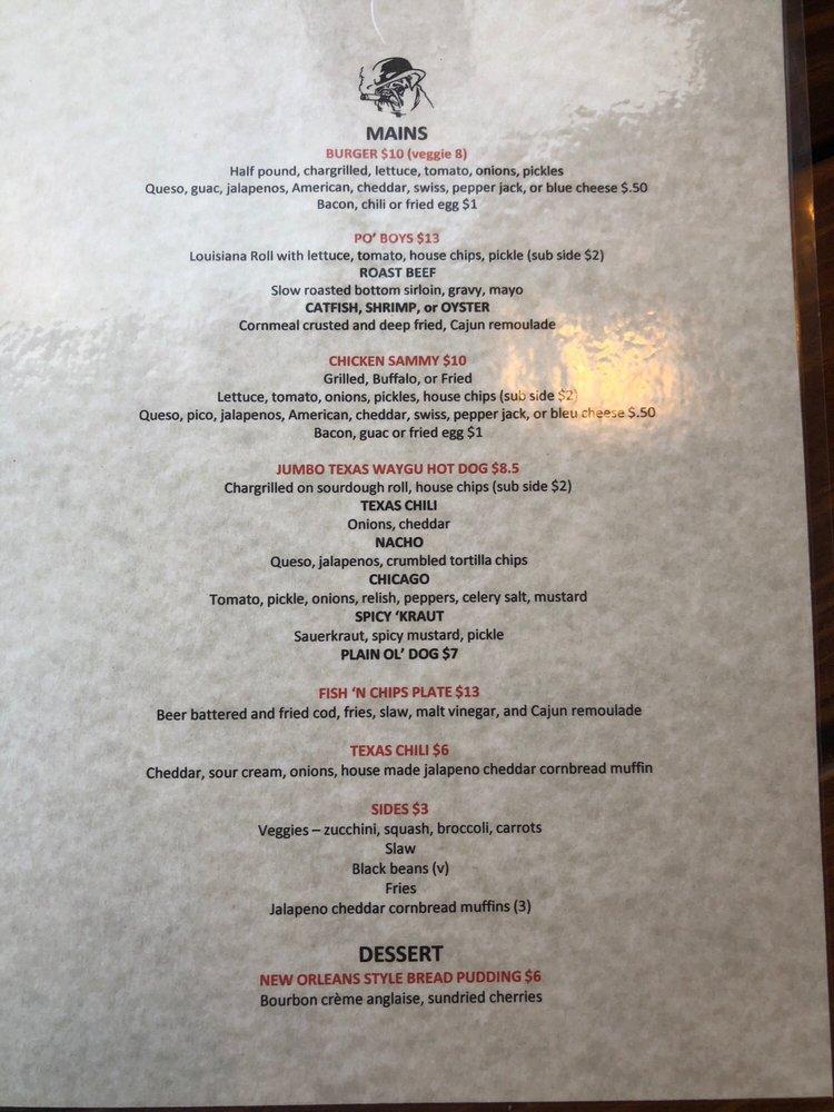 Menu at Vincent's pub & bar, Austin