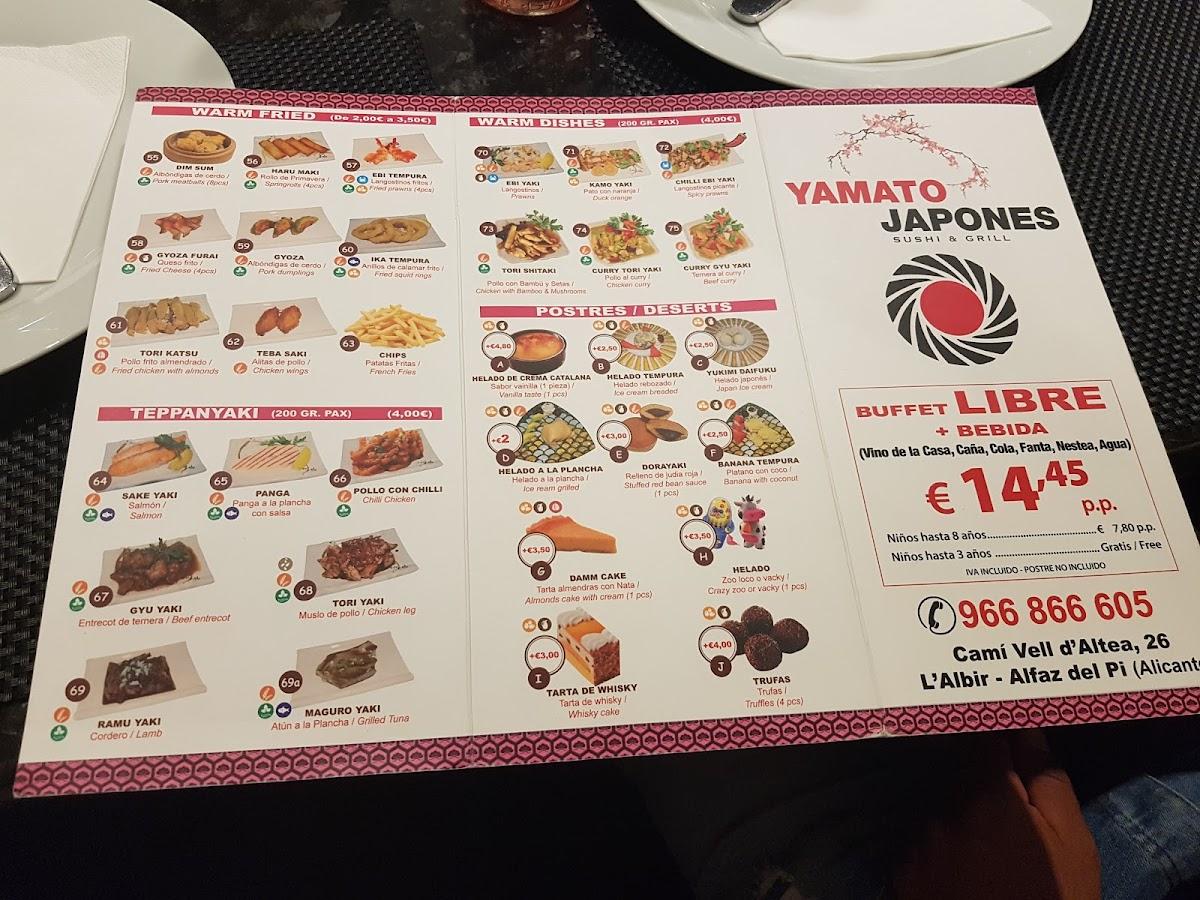 Menu at Yamato restaurant, L'Albir