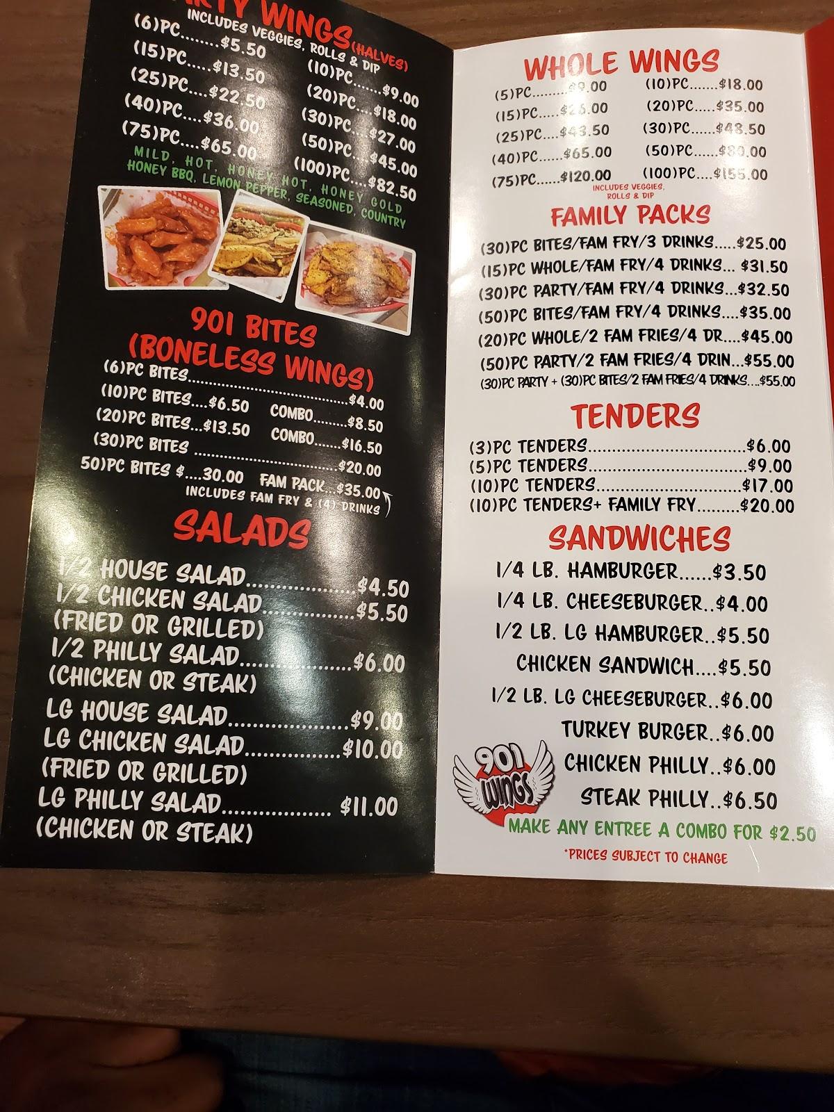 Menu at 901 Wings Cordova restaurant, Memphis, N Germantown Pkwy