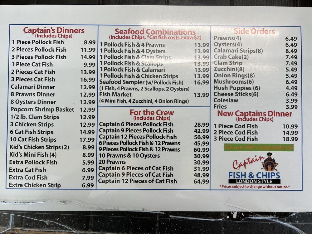 Menu at Captain Fish & Chips restaurant, Sacramento, Valley Hi Dr