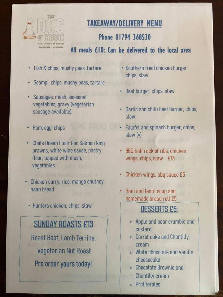 Menu at The Dog & Crook (Public House), Romsey