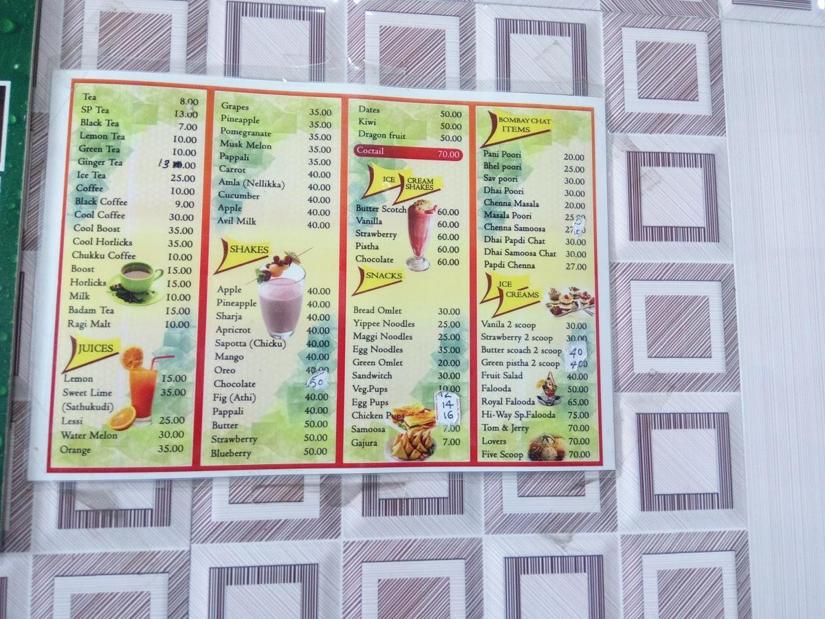 Menu at Hi-Way Snacks, Agaramthen, Kelambakkam - Vandalur Road