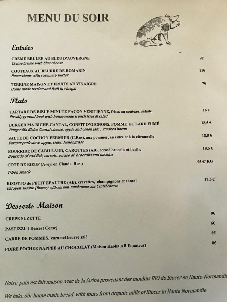 Menu at Ma Biche restaurant, Paris