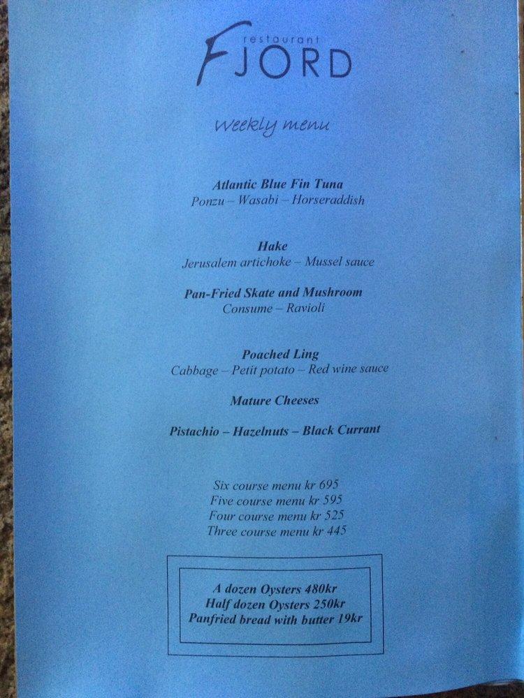Menu at Restaurant Fjord, Oslo, Kristian Augusts gate 11