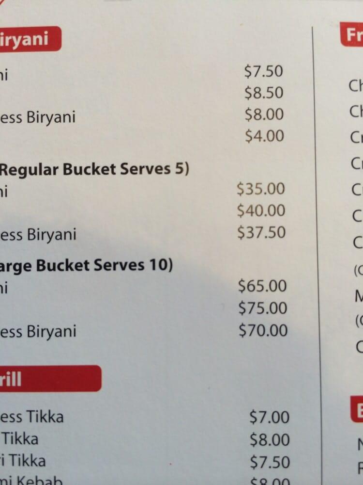 Menu at Student Biryani restaurant, Mississauga, Dream Crest Rd