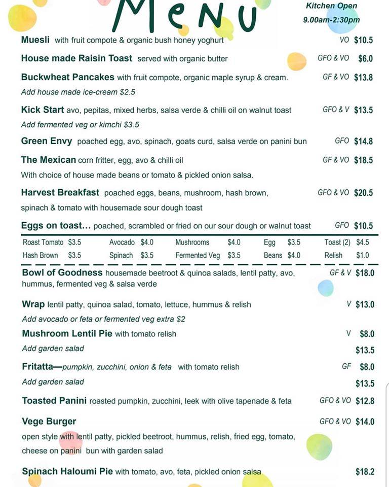 Menu at THE GREEN ROOM Willunga cafe, Willunga