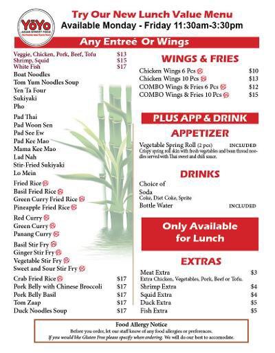 Menu at YoYo Asian Street Food restaurant, Port St. Lucie