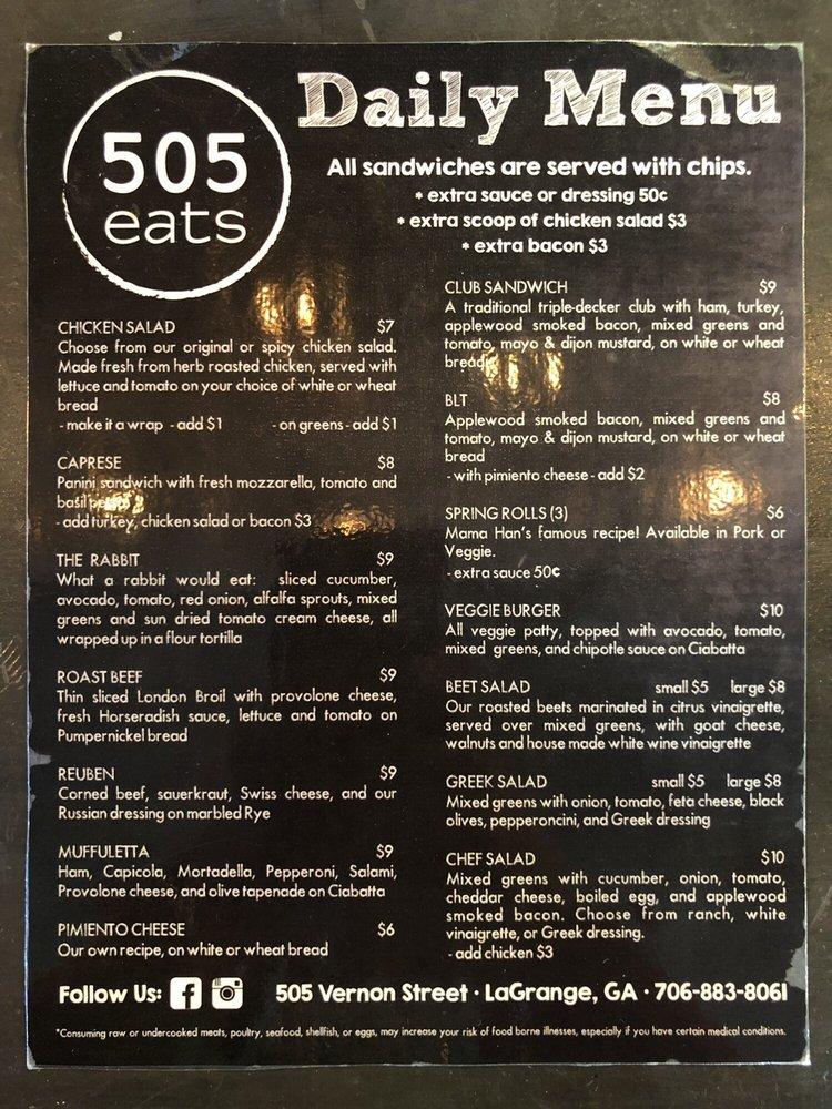 Menu at 505 Eats restaurant, LaGrange
