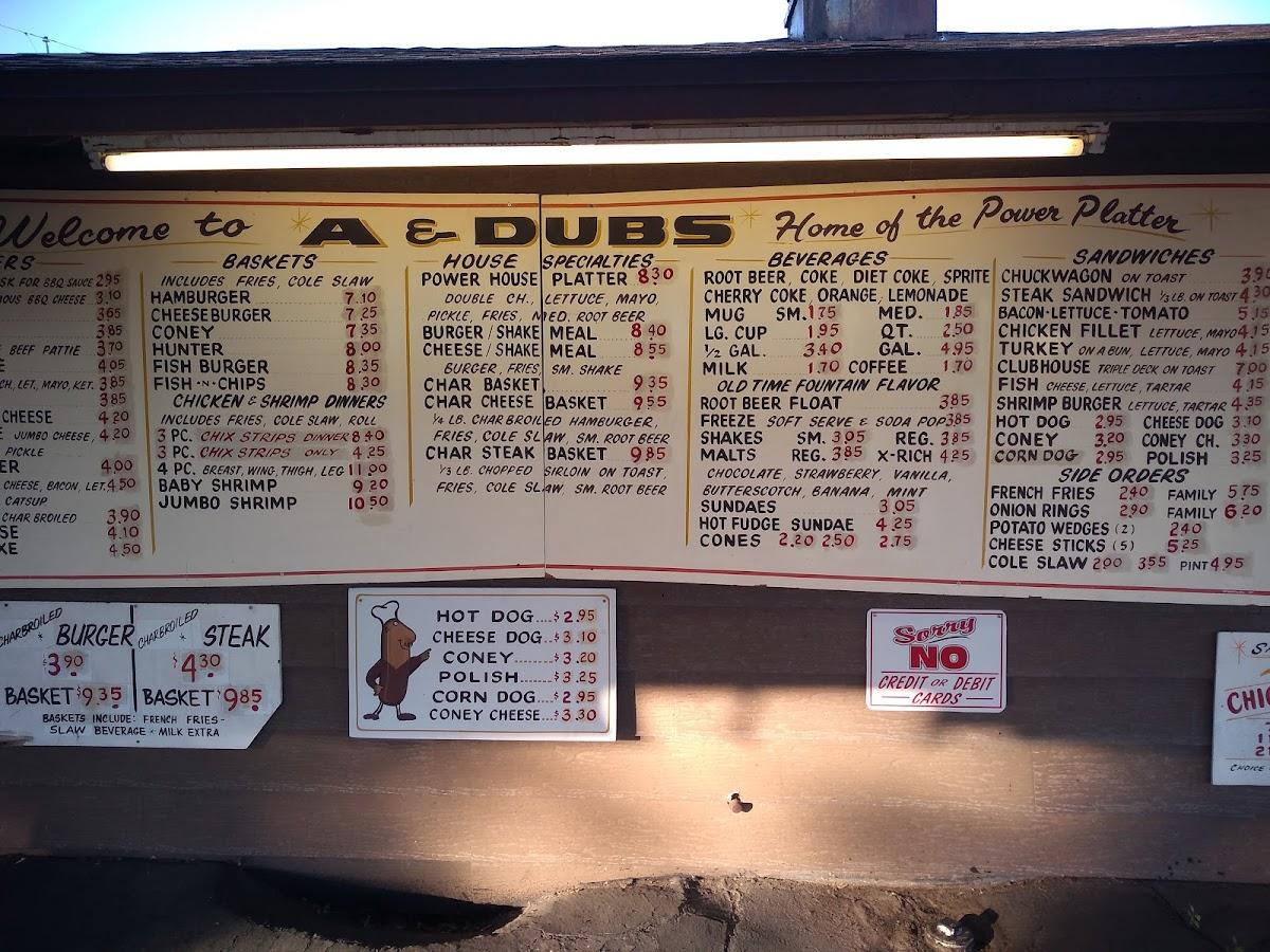 Menu at A & Dubs restaurant, Duluth, W 3rd St