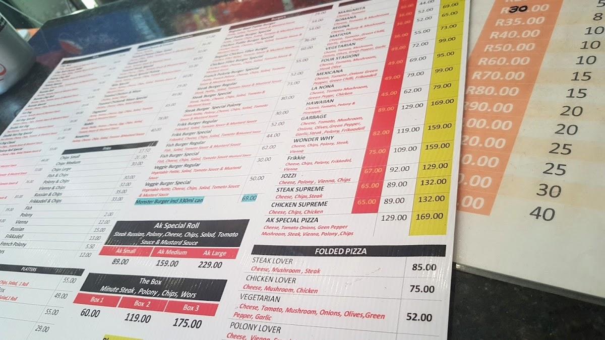Menu at Akhalz Mayfair restaurant, Johannesburg, 100 Church St