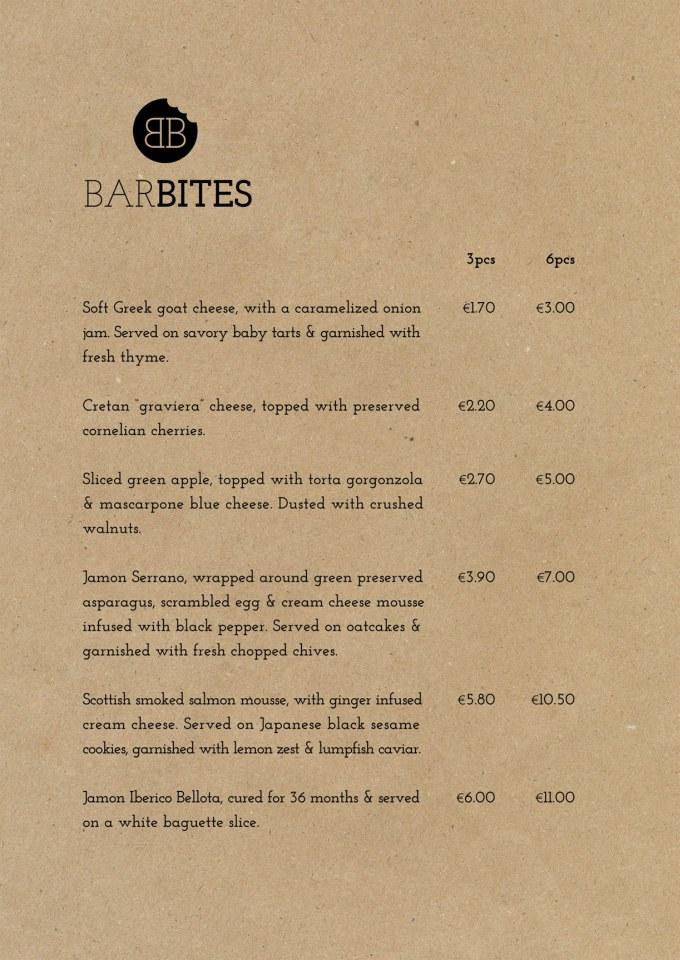 Speisekarte von BAR BITES, Nikosia