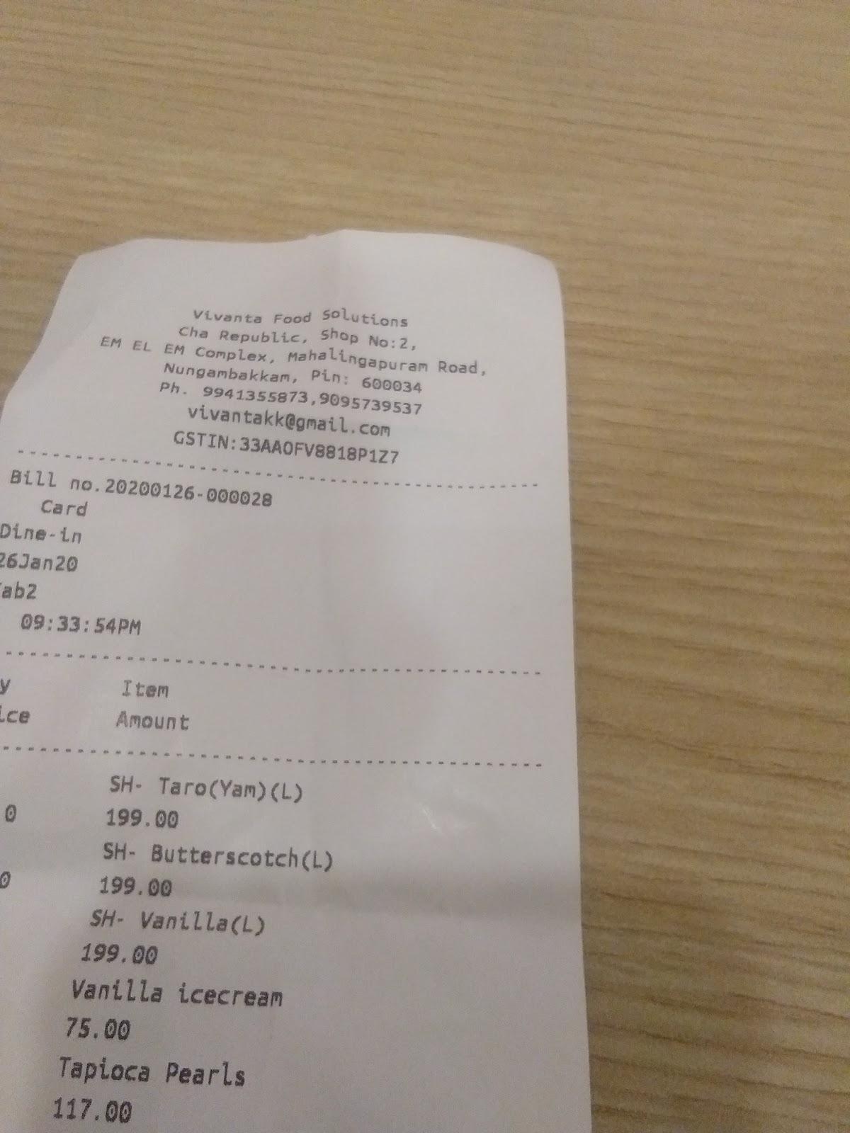 Menu at CHA Republic, Chennai, Shop No. 5
