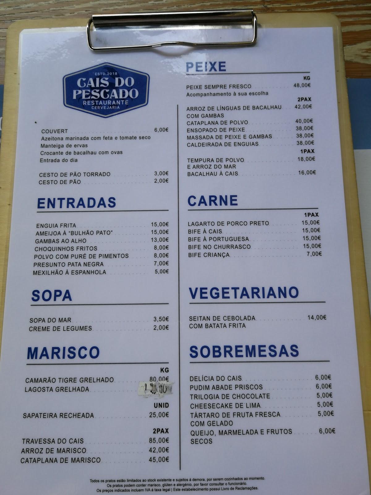 Menu em Cais do Pescado restaurante, Aveiro