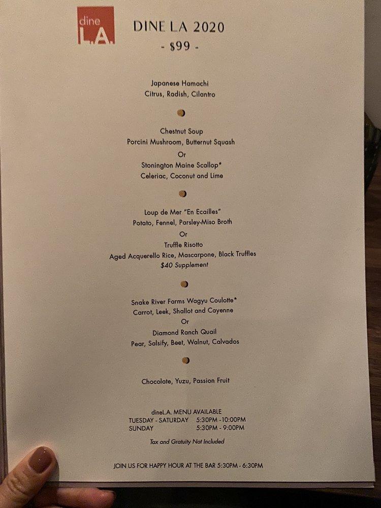 Menu at Citrin Restaurant, Santa Monica