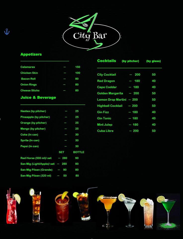 Menu at City Bar, Ozamiz City