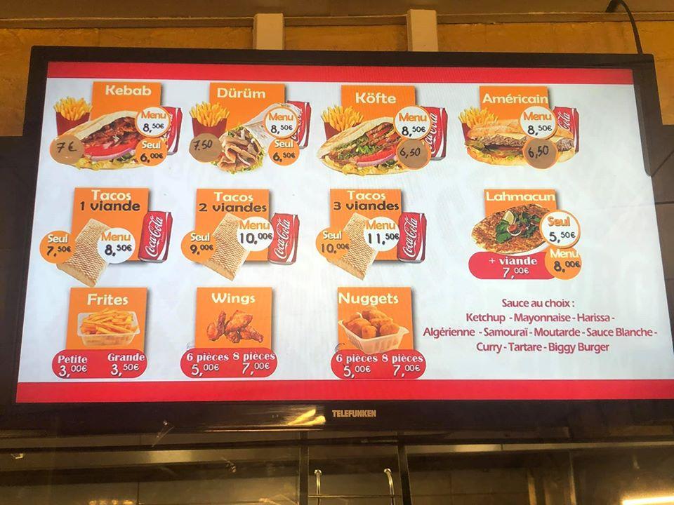 Menu at Istanbul Kebab restaurant, Pontarlier