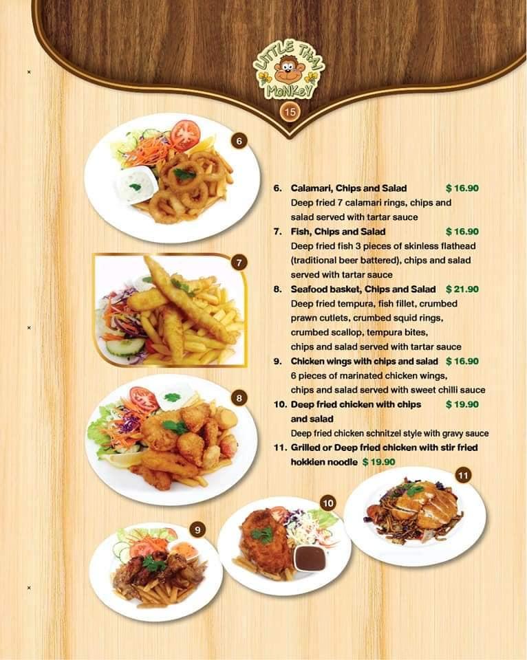 Menu at Little Thai Monkey restaurant, Wangi Wangi, 1/226 Watkins Rd