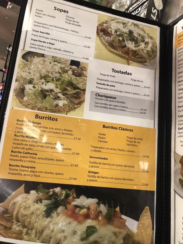 Menu at Los Chilangos restaurant, Anaheim