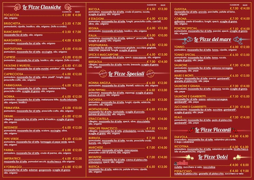 Menu at Pizza Regina restaurant, Naxos