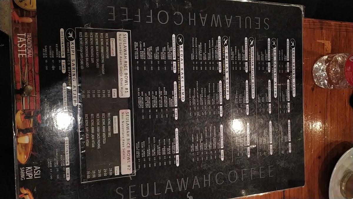 Menu at Seulawah Coffee cafe, West Jakarta, Jl. Pesanggrahan No.8