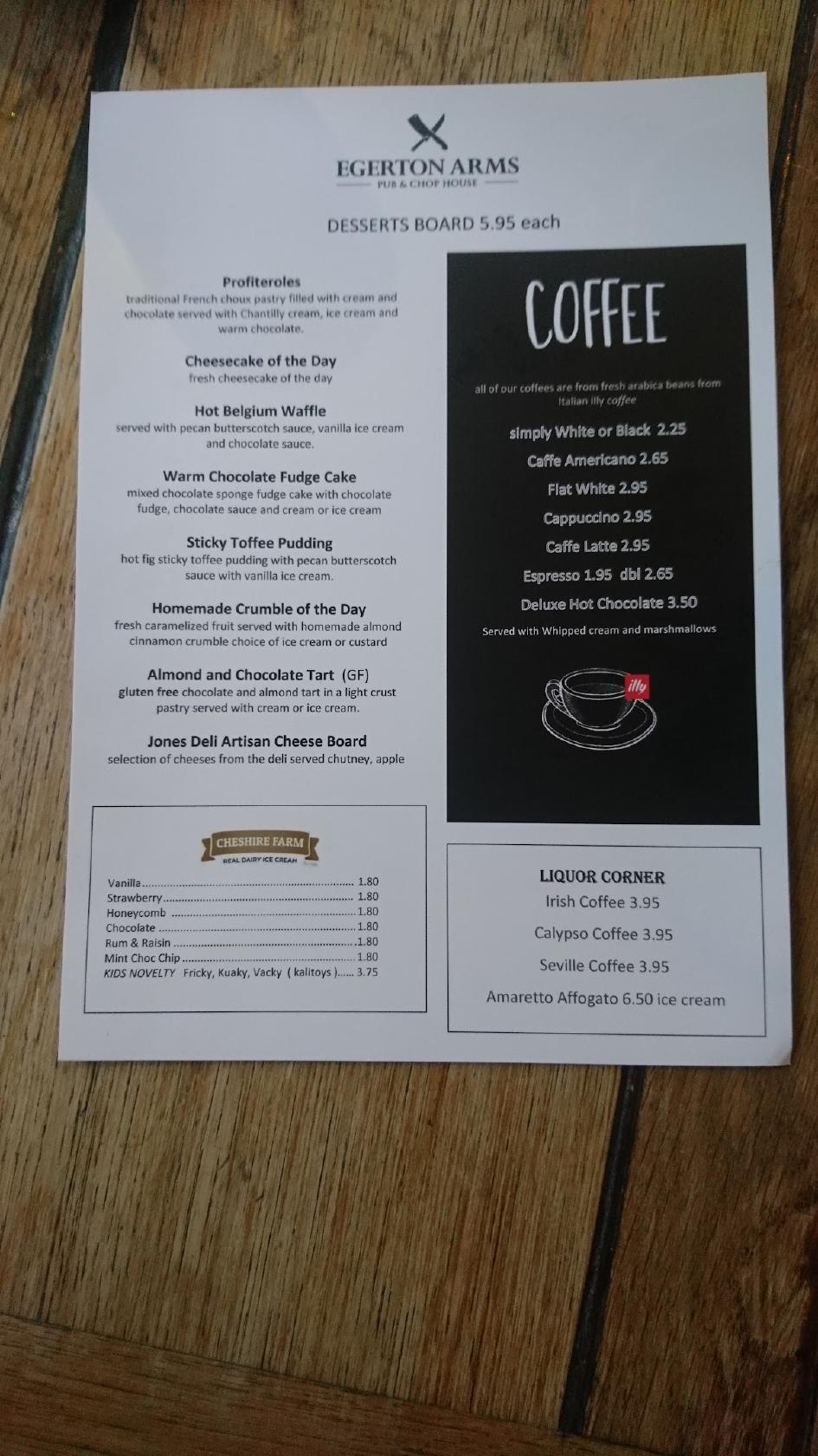 Menu at The Egerton Arms Chophouse restaurant and pub, Chelford ...