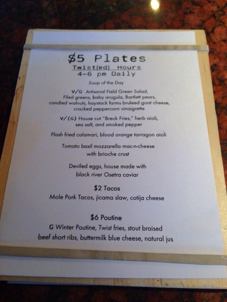 Menu at Twist restaurant, Breckenridge