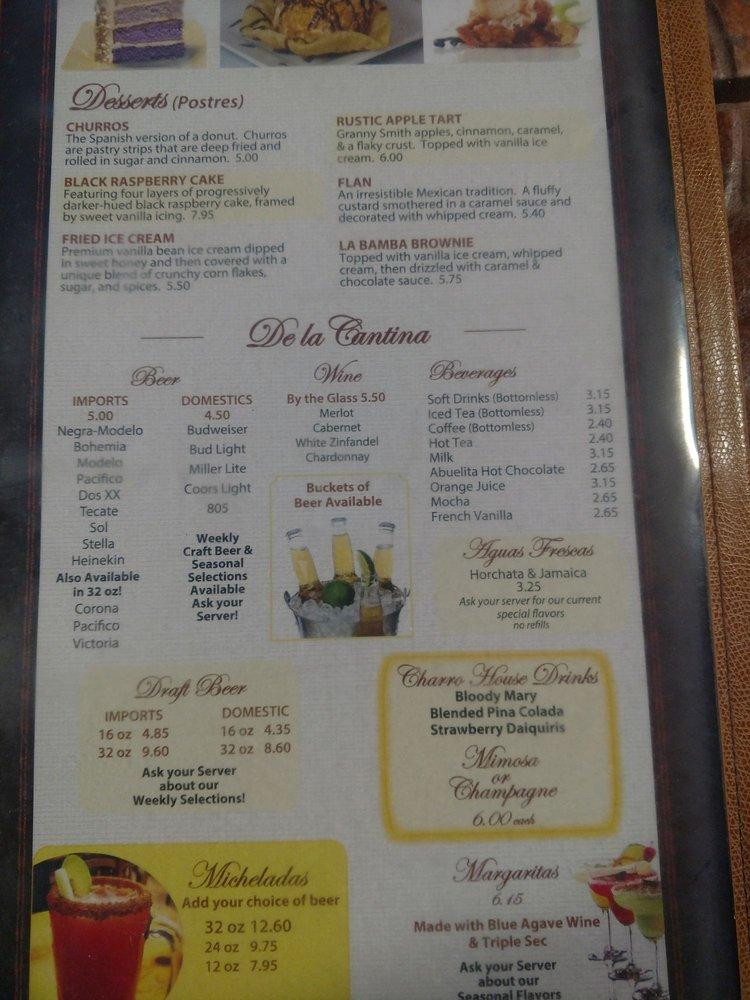 Menu at El Charro Authentic Mexican restaurant, Cherry Valley