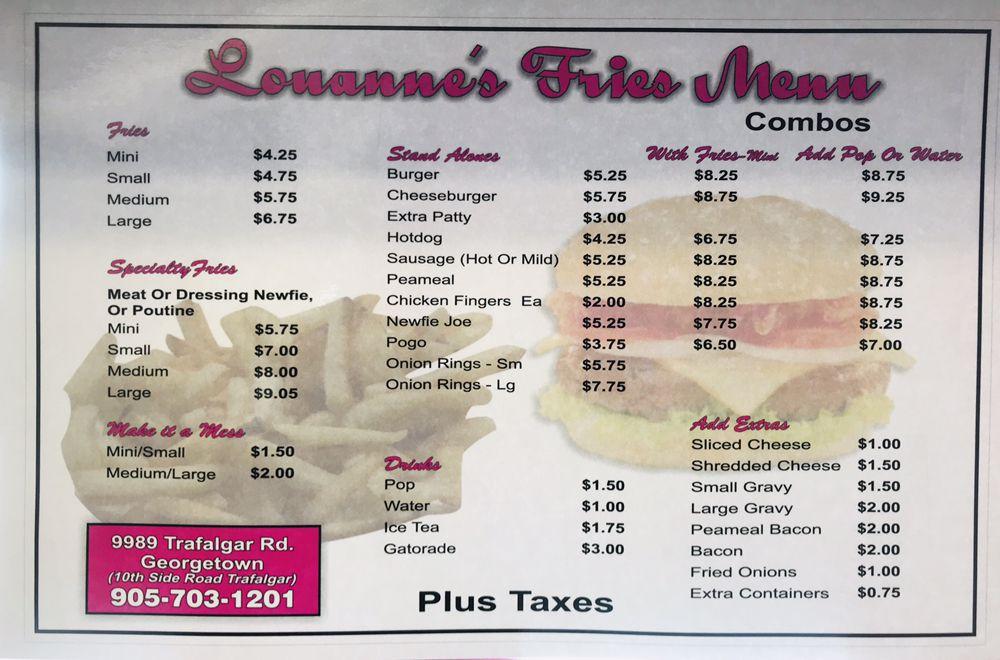 Menu at Louanne's Fries restaurant, Halton Hills
