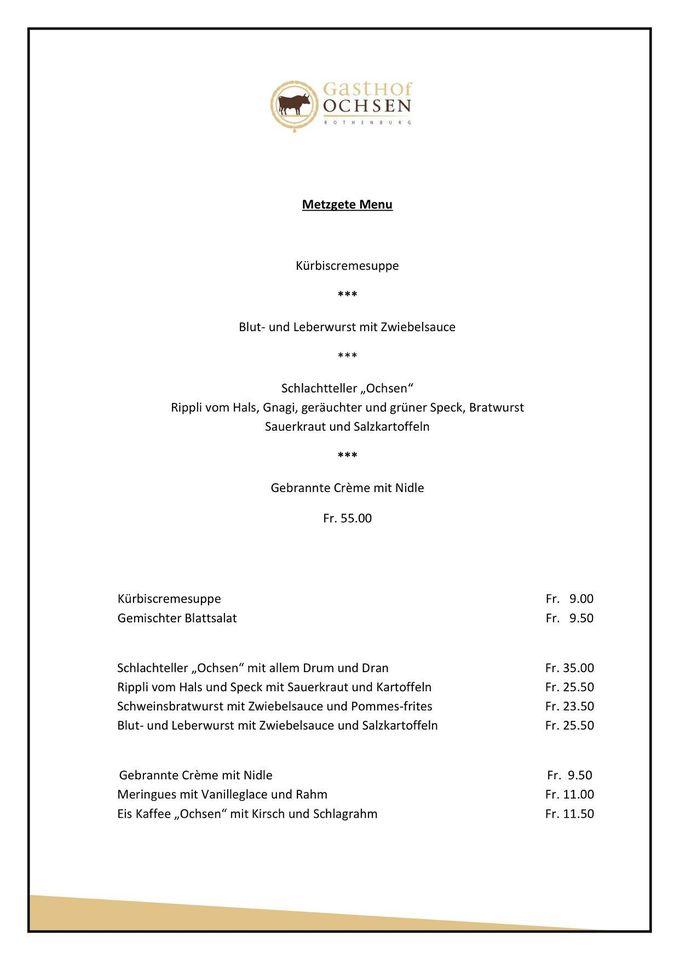 Menu at Ochsen, Rothenburg