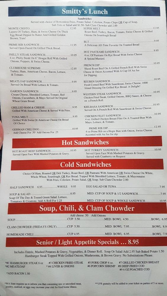 Menu at Smitty's Restaurant, Camas