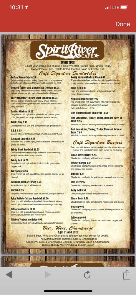 Menu at Spirit River Café cafe, Apple Valley