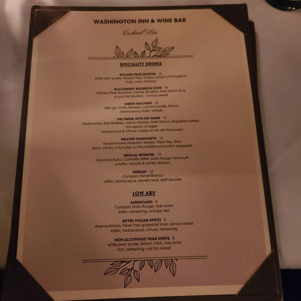 Menu at Washington Inn & Wine Bar, Cape May