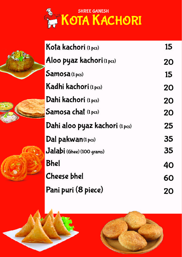 Menu at shree ganesh kota kachori Ahmedabad, Ahmedabad