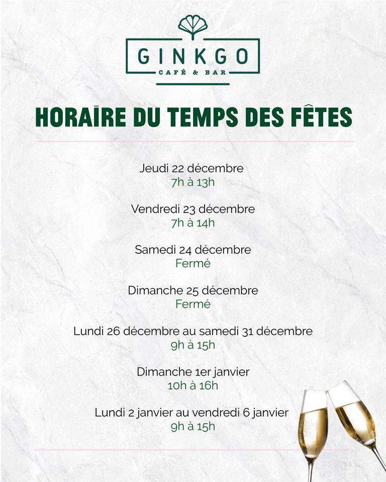 Menu at Ginkgo Café & Bar, Montréal
