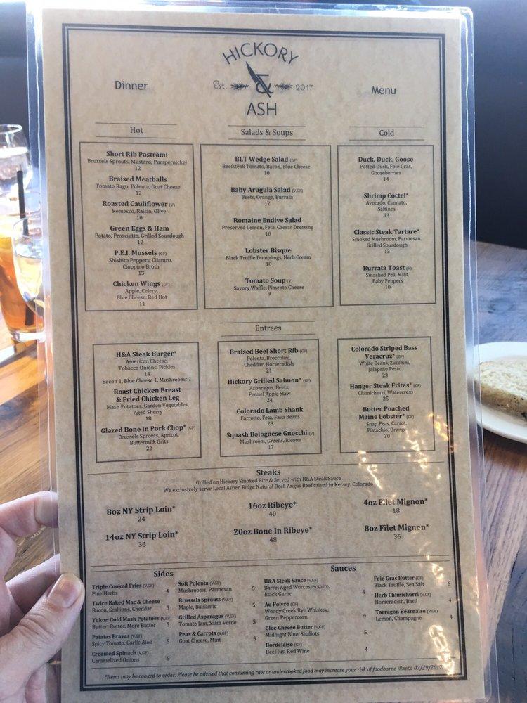 Menu at Hickory & Ash steakhouse, Broomfield