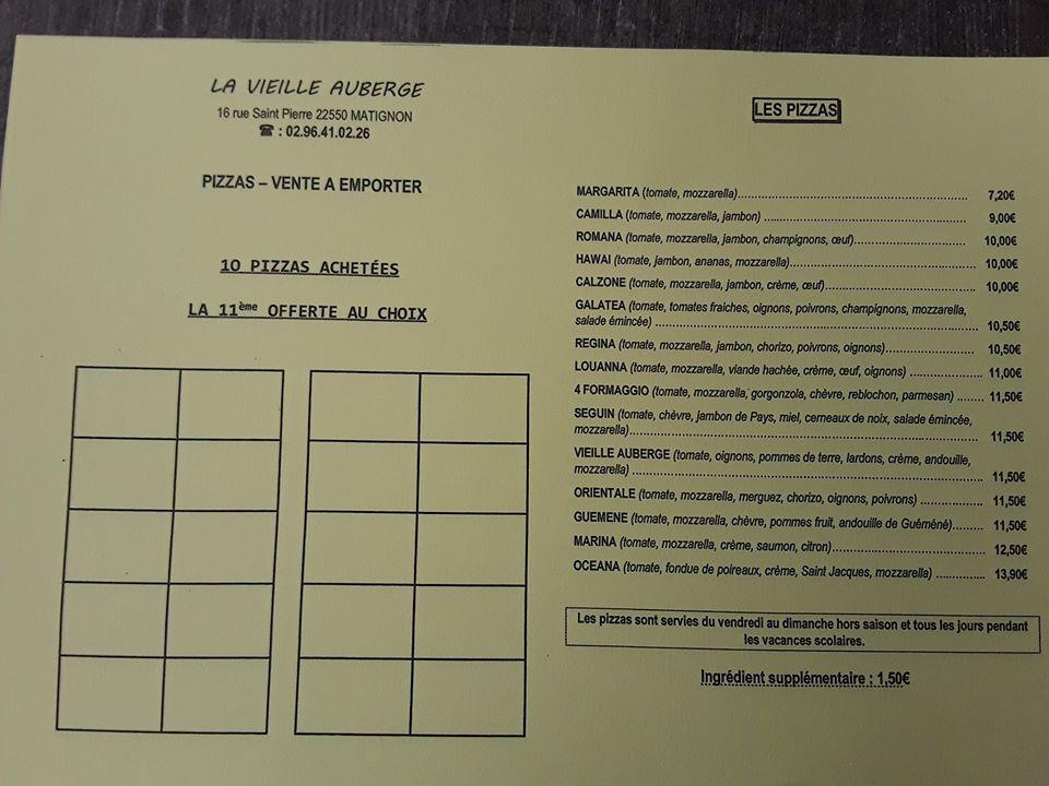 Menu au La Nouvelle Auberge restaurant, Matignon