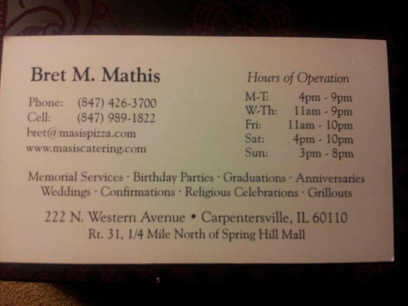 Menu at Masi's Pizza & Catering pizzeria, Carpentersville