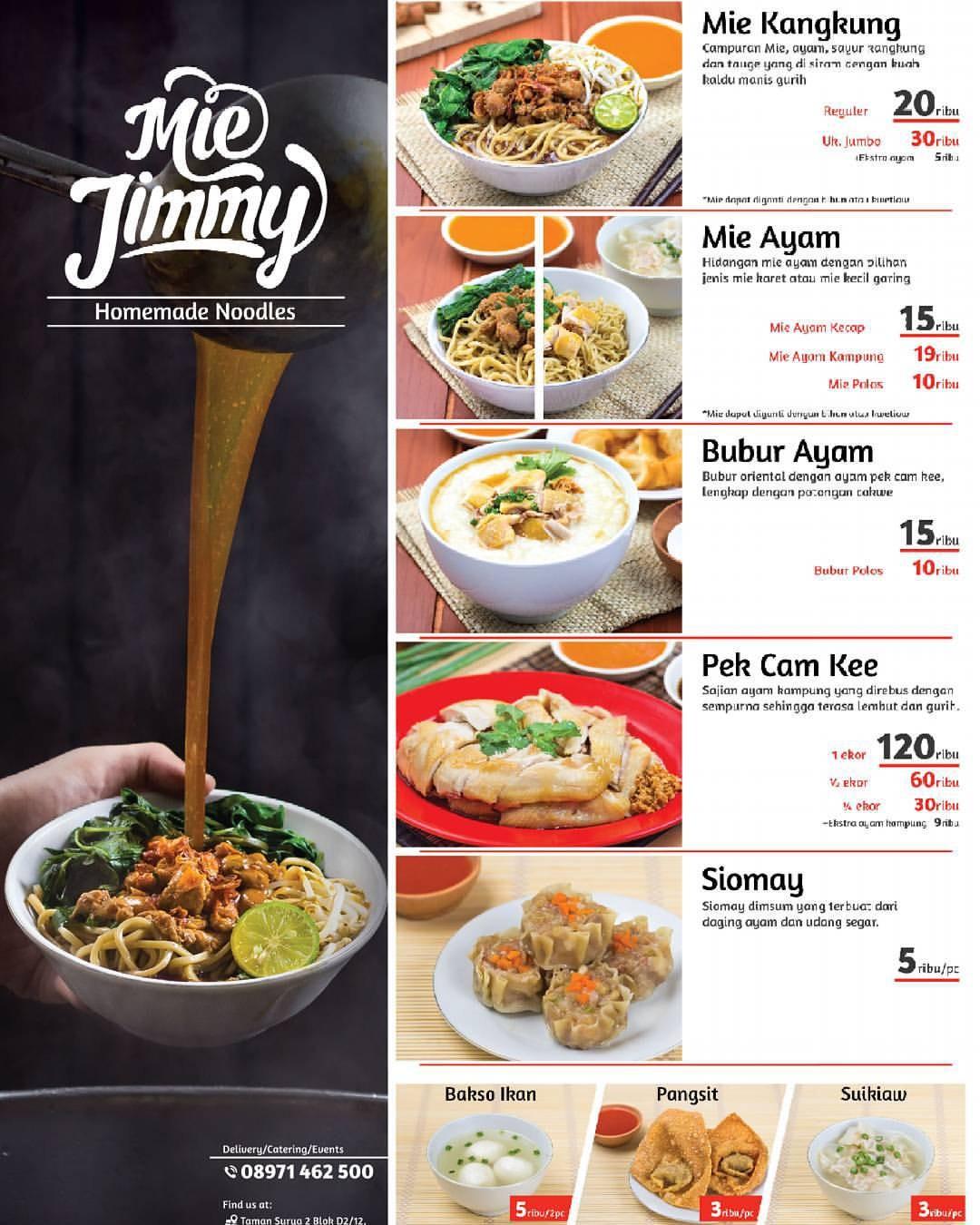 Menu at Mie Kangkung Jimmy restaurant, West Jakarta
